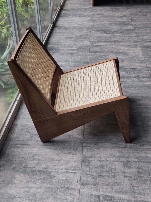 Akai Rika - Cherry Wooden & Rattan Lounge Chair | PIERRE JEANNERET ...