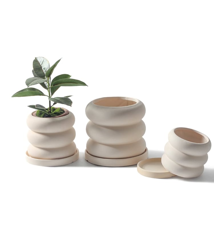 Donut - Plant Pot With Saucer Indoor / Outdoor Ceramics Beige | Flower ...