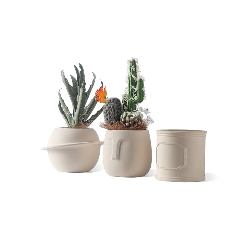 Pandora Set of 3 - Handmade Plant Pots Indoor / Outdoor Ceramics Beige ...